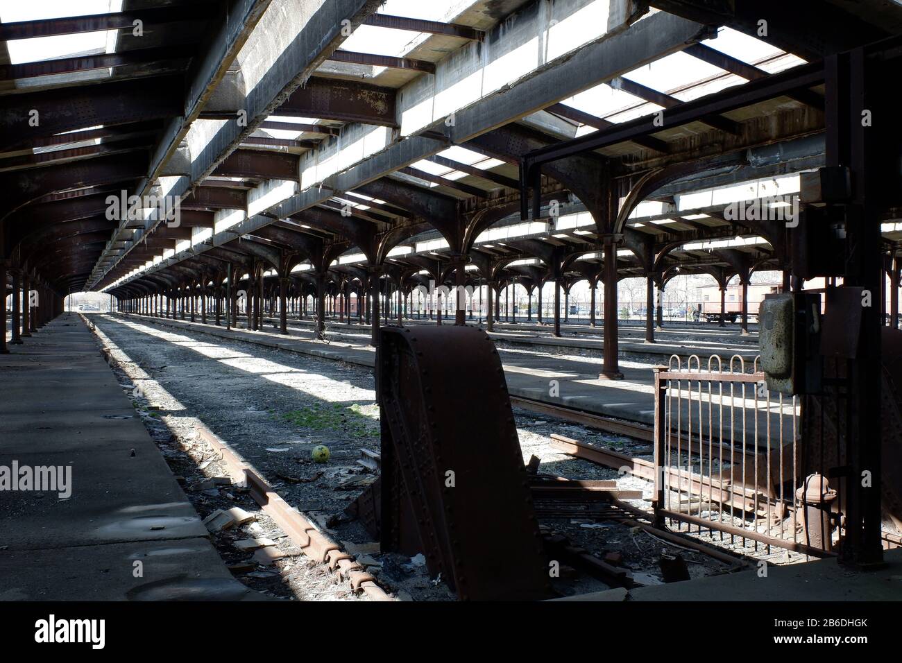 Abandoned railroad platform of former Central Railroad of New Jersey ...