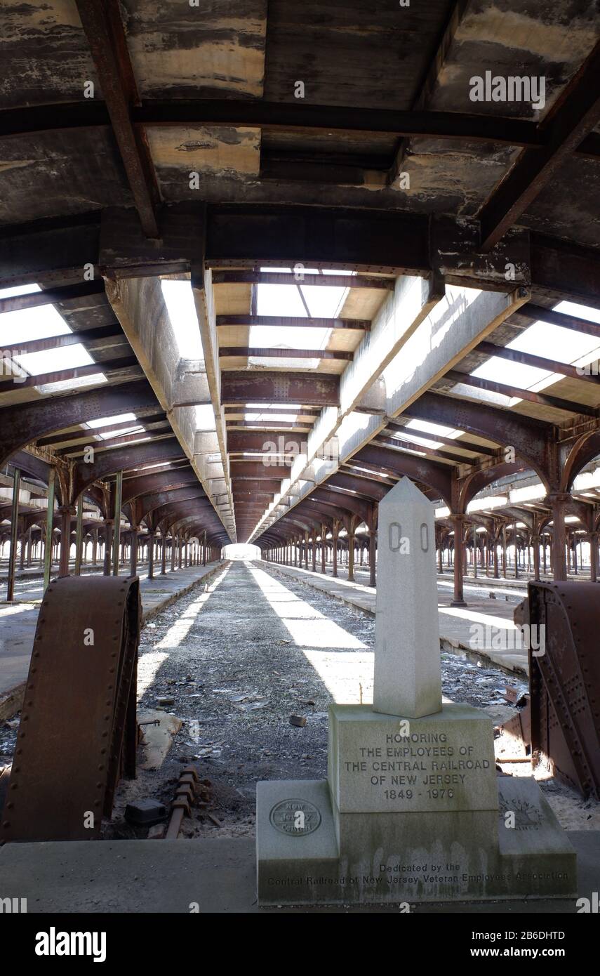 Abandoned railroad tracks and platform of former Central Railroad of ...