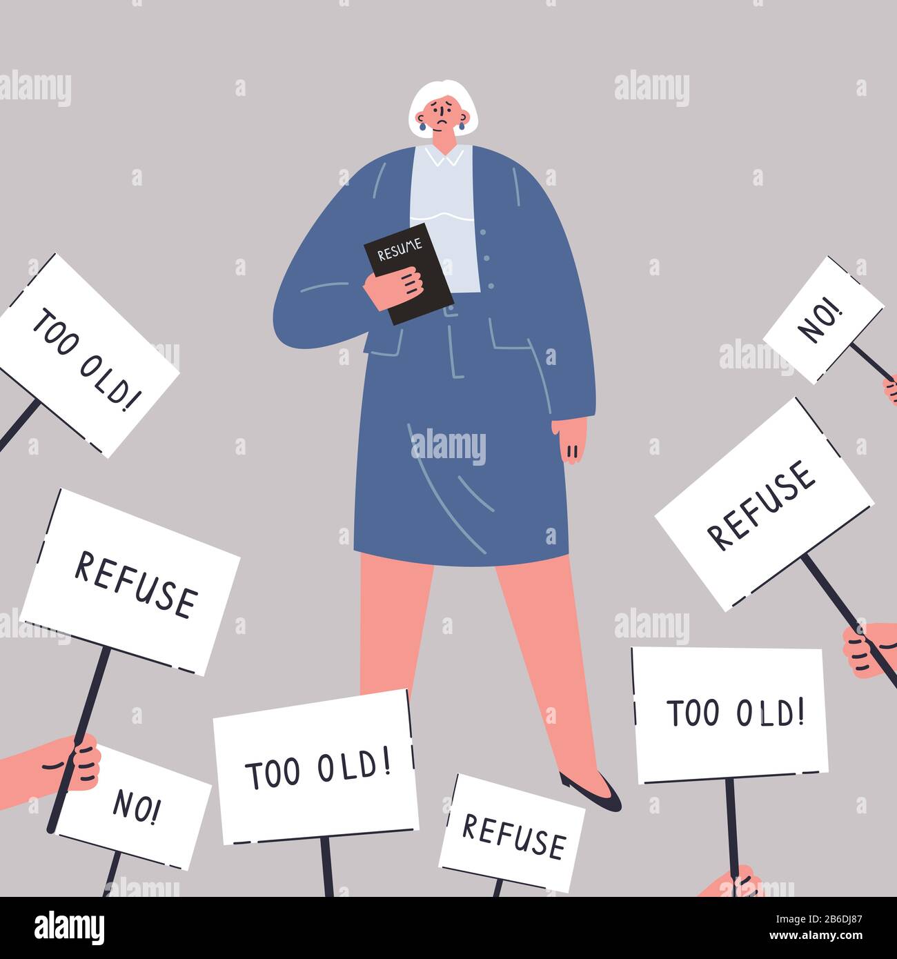 Age Discrimination Old Woman Is Looking For A Job Stock Vector Image
