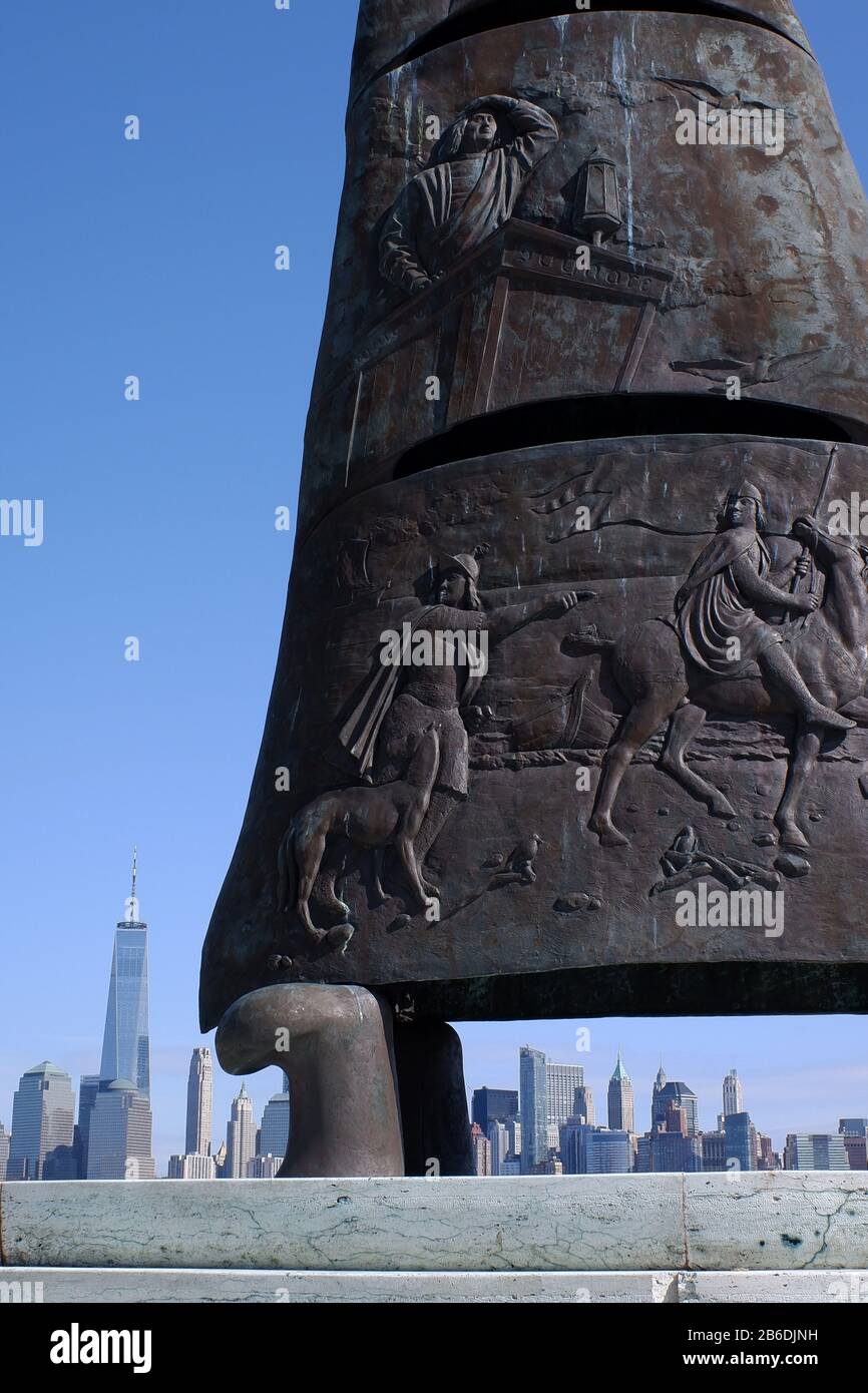 Bronze monument of Sail of Columbus commemorates the 500th anniversary ...