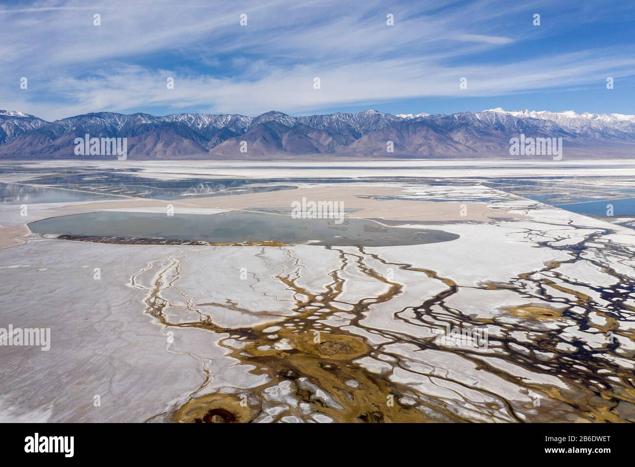 Aerial images by drone of Owens lake near Death Valley National park ...