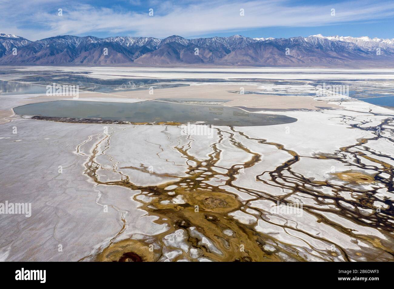 Aerial images by drone of Owens lake near Death Valley National park ...