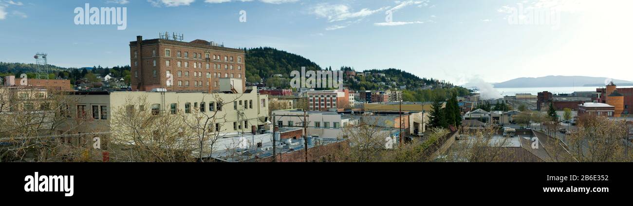 High angle view of a city, Bellingham, Whatcom County, Washington State ...