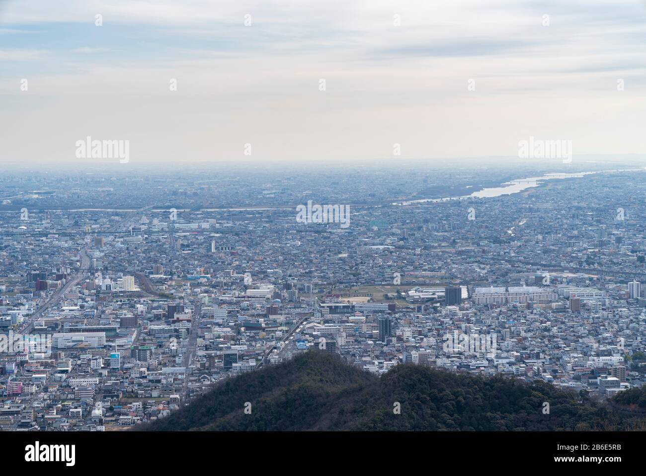 View from Gifu Castle, located at the top of Mt.Kinka, Kiso River is ...