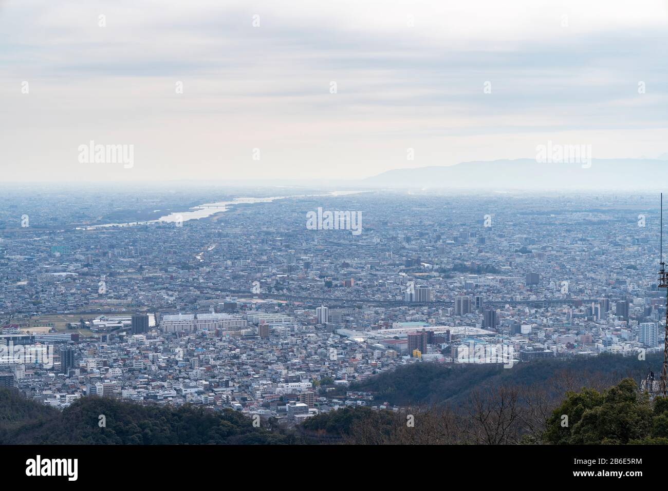 View from Gifu Castle, located at the top of Mt.Kinka, Kiso River is ...