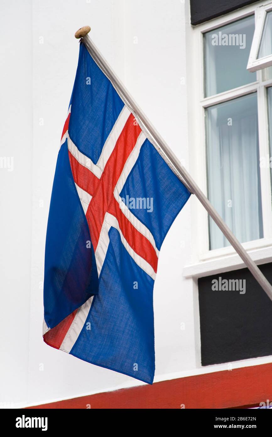 Icelandic Flag, City of Akureyri, Iceland Stock Photo - Alamy