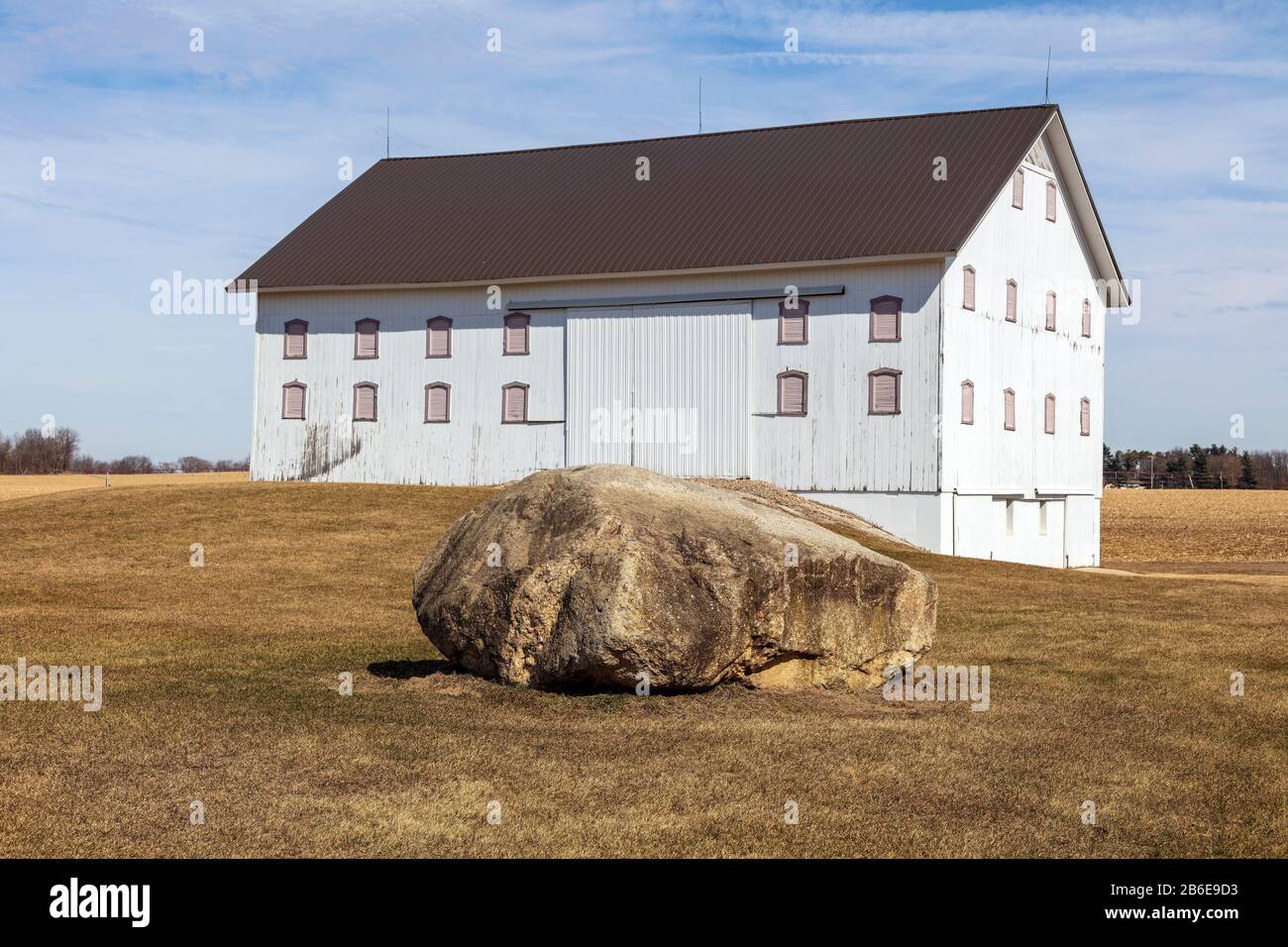 Barn and glacial erratic boulder, Michigan, USA, by James D Coppinger ...