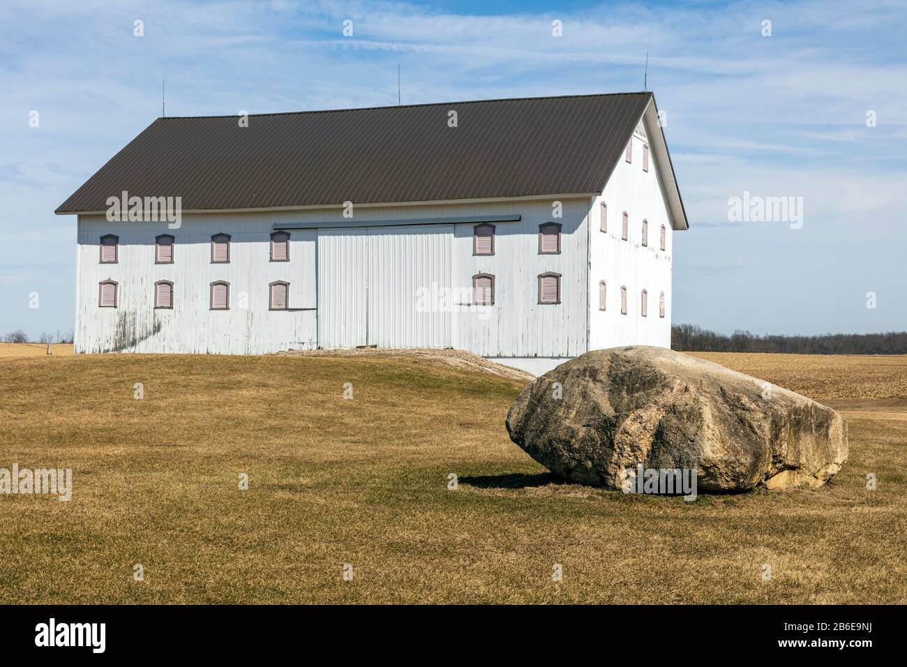 Barn and glacial erratic boulder, Michigan, USA, by James D Coppinger ...