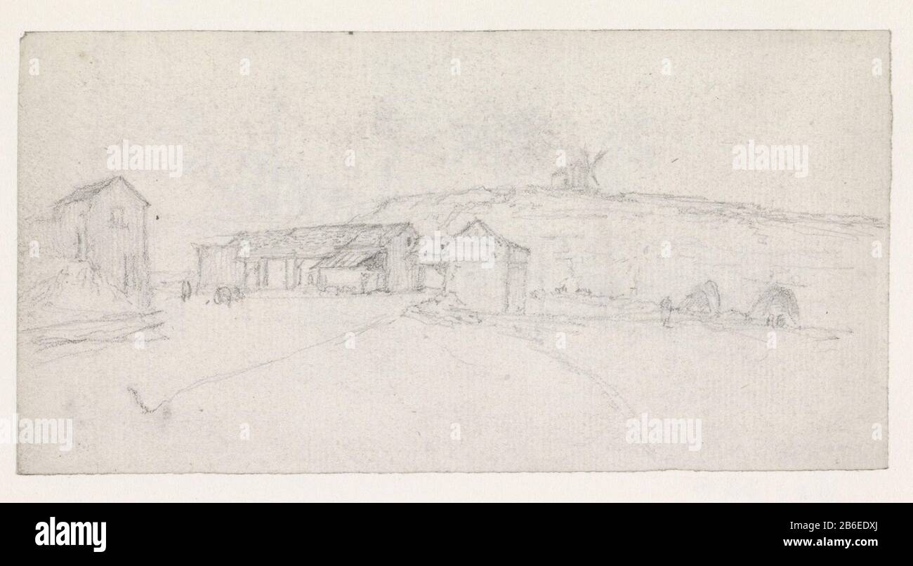 Farms and a stall at the foot of a hill with a mill Farms and a stall ...