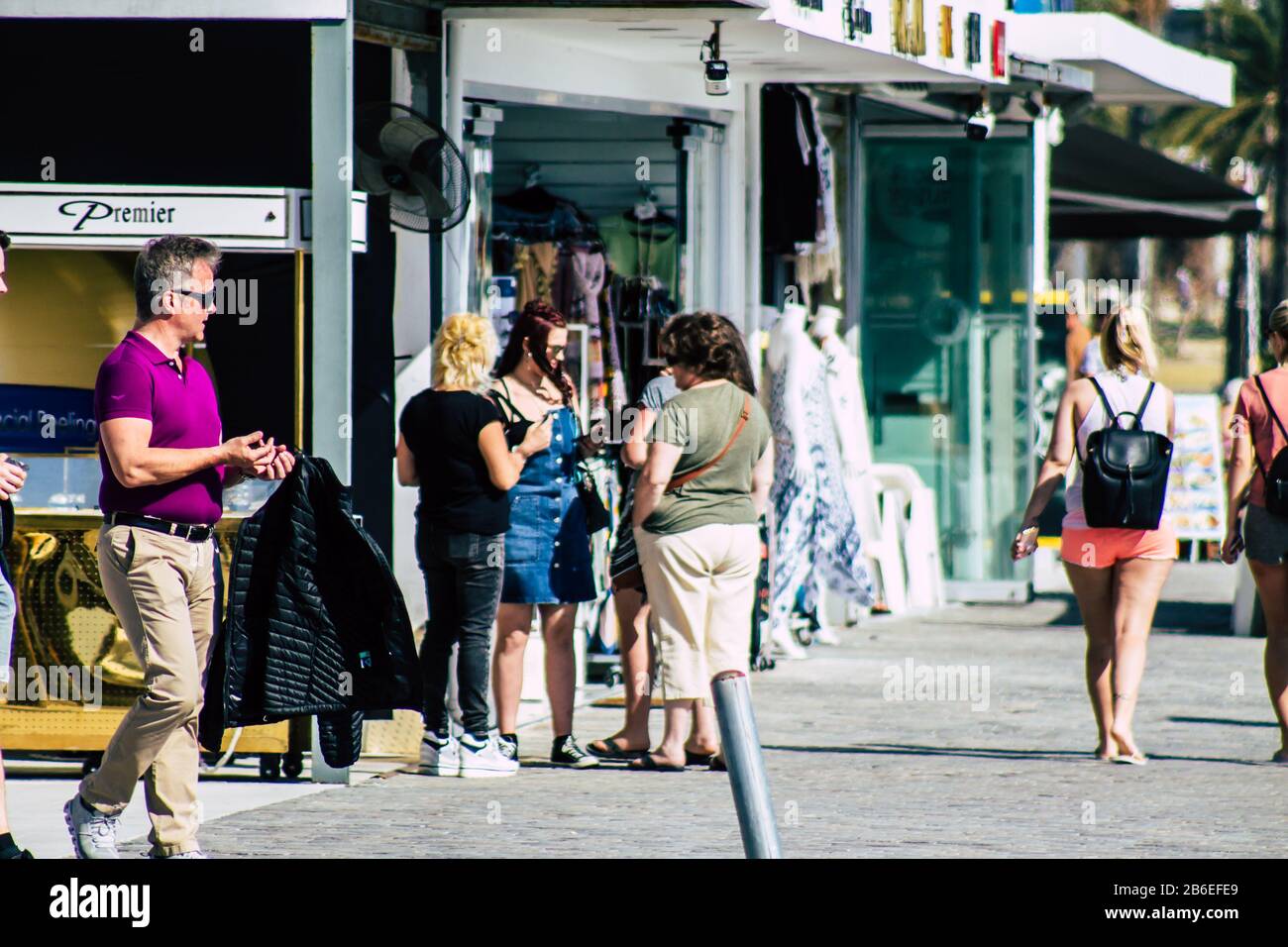 Paphos Cyprus March 10, 2020 View of unidentified tourist walking in ...