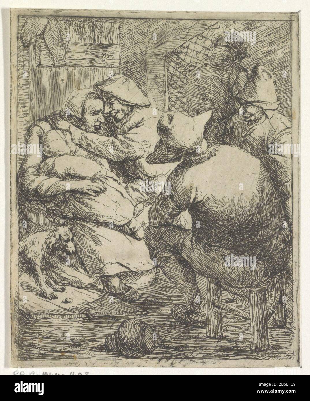 Peasant party with man embracing a woman A man embraces a woman holding ...