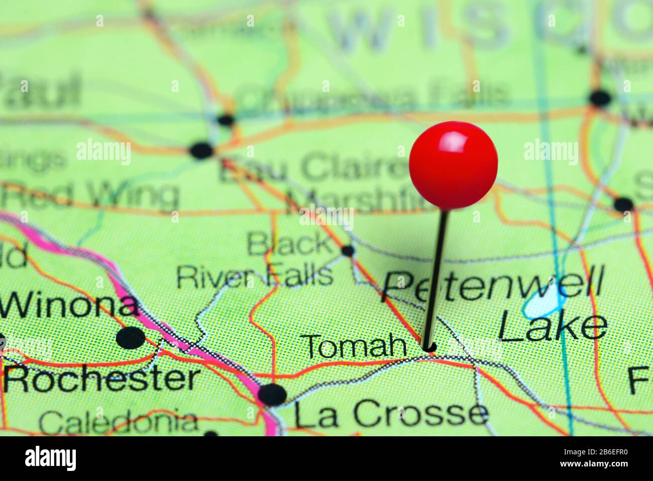 Tomah pinned on a map of Wisconsin, USA Stock Photo - Alamy