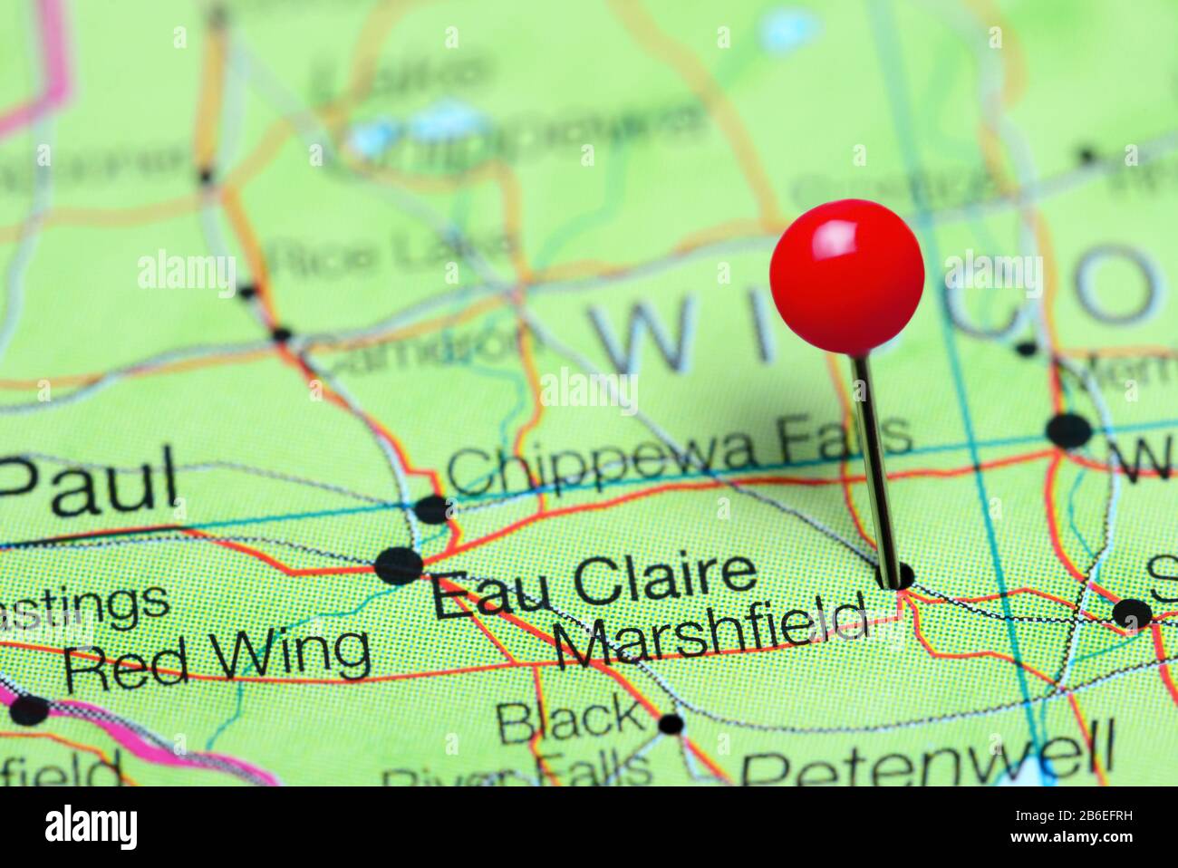 Marshfield pinned on a map of Wisconsin, USA Stock Photo - Alamy