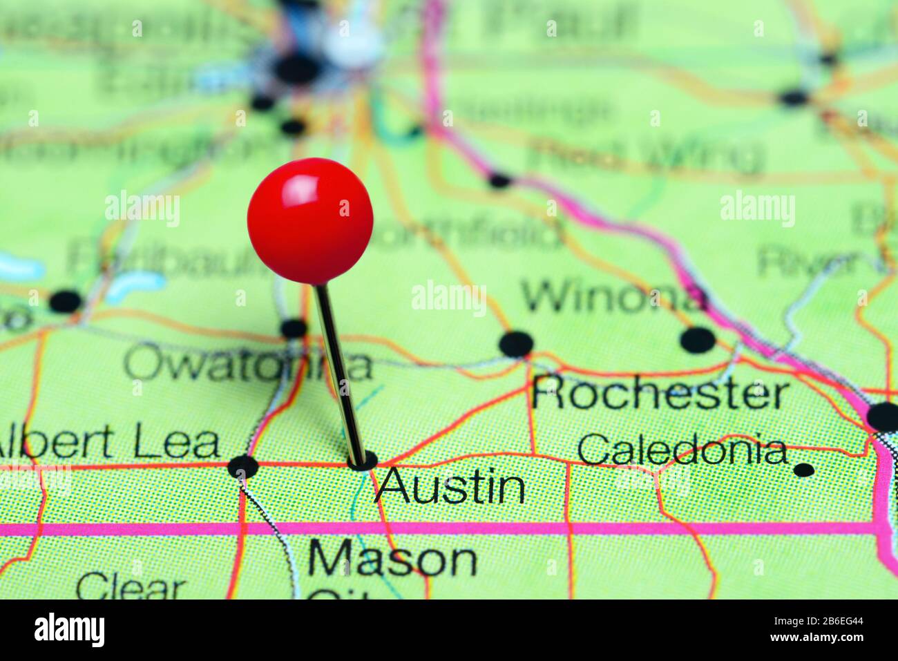 Austin pinned on a map of Minnesota, USA Stock Photo - Alamy