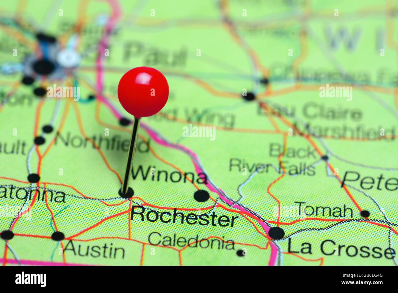 Rochester pinned on a map of Minnesota, USA Stock Photo - Alamy