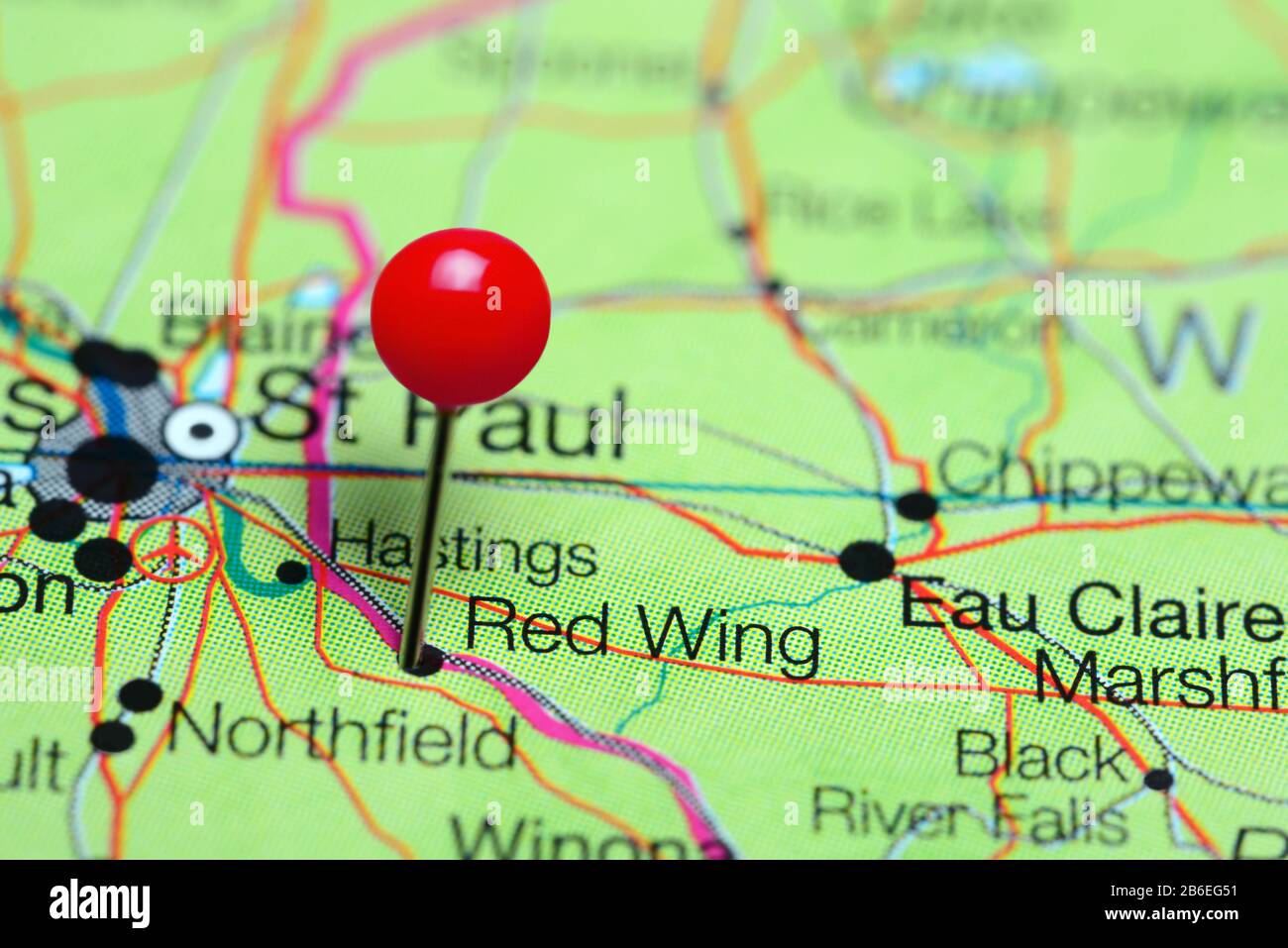 Red Wing pinned on a map of Minnesota, USA Stock Photo - Alamy