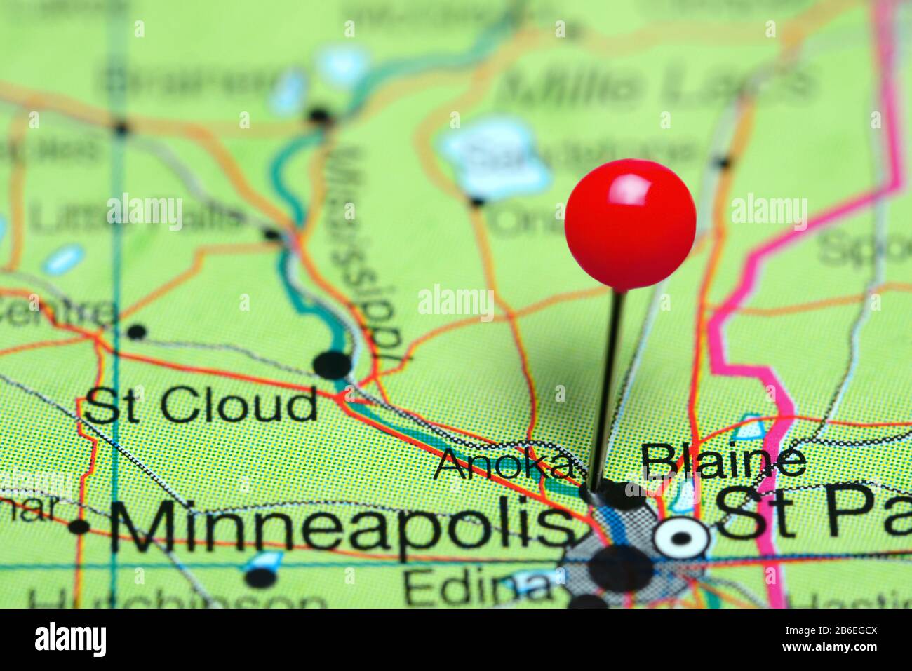 Anoka pinned on a map of Minnesota, USA Stock Photo - Alamy