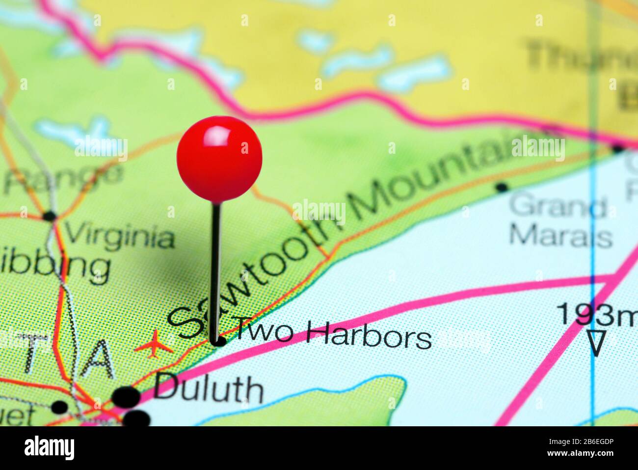 Two Harbors pinned on a map of Minnesota, USA Stock Photo - Alamy