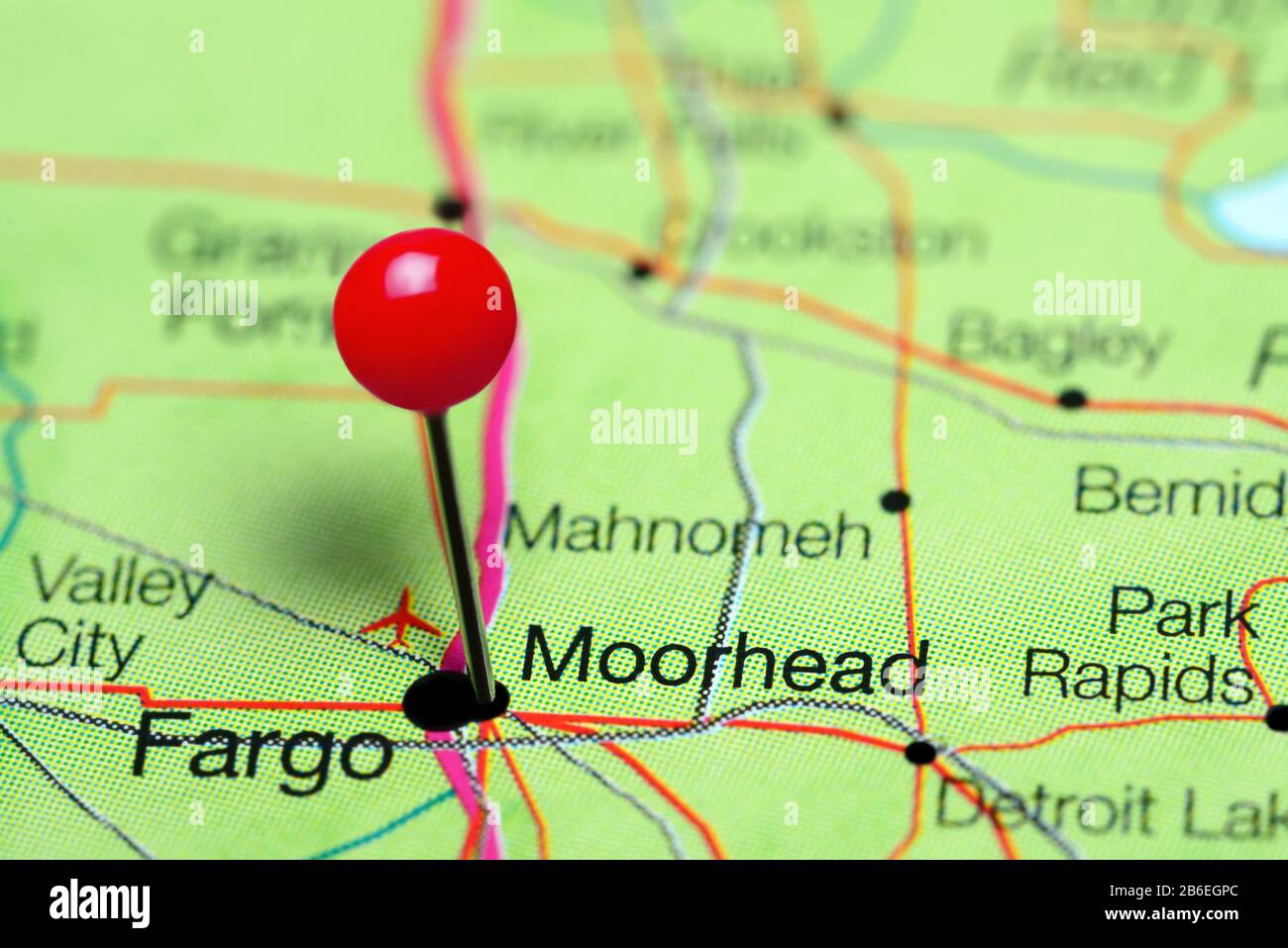 Moorhead pinned on a map of Minnesota, USA Stock Photo - Alamy