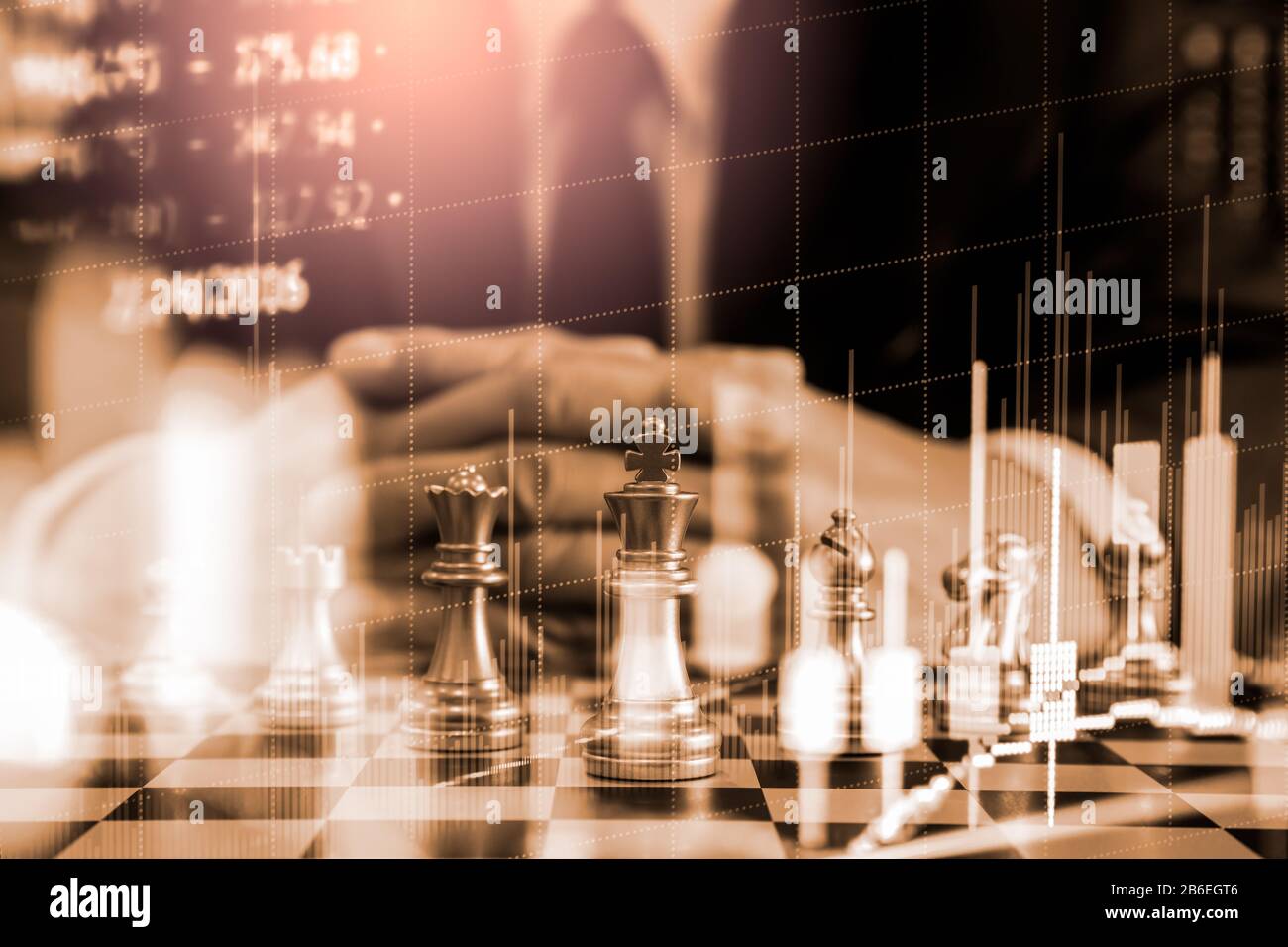 Chess game on chess board on stock market or forex trading graph chart ...