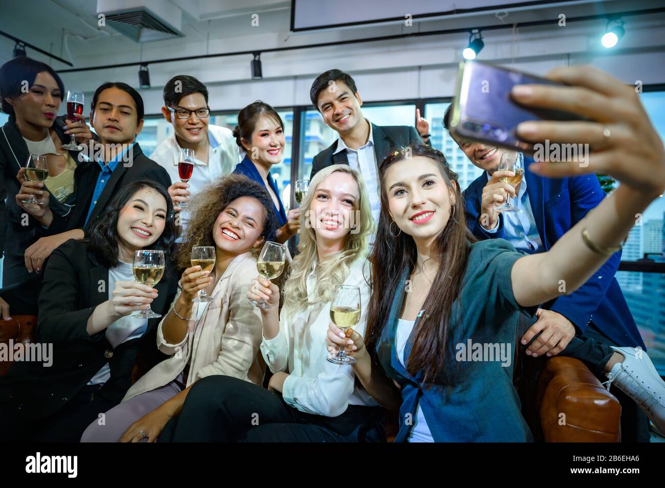 Selfie of the sucessful elegant business team Stock Photo - Alamy