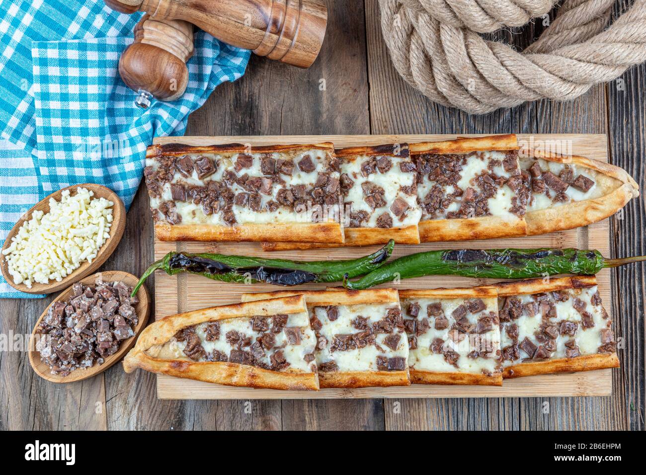 Turkish style pide with long roasted and roasted pide. Baked in stone ...