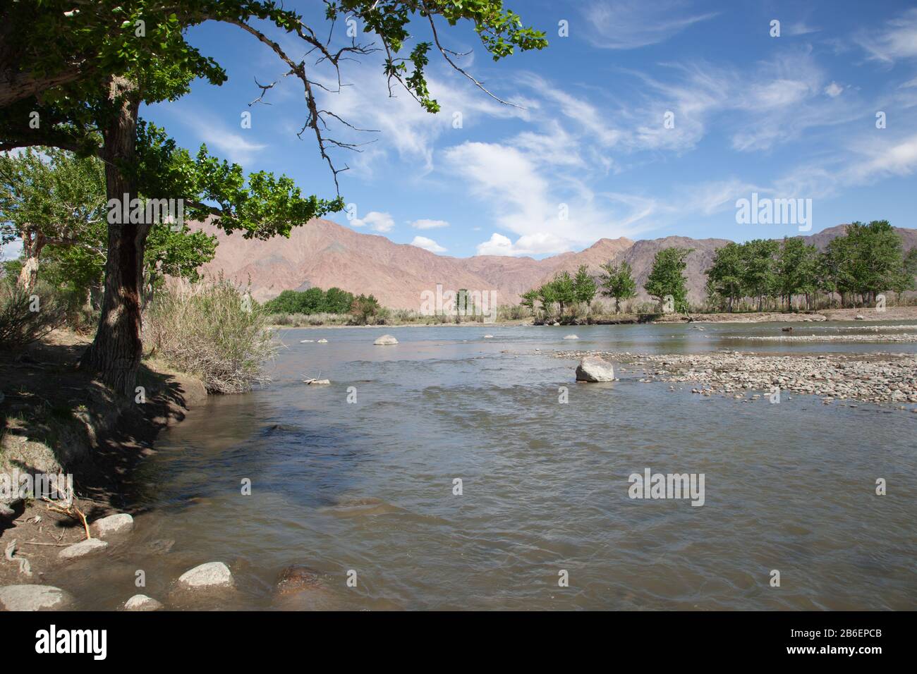 Landscapes of Mongolia, Hovd river Stock Photo - Alamy