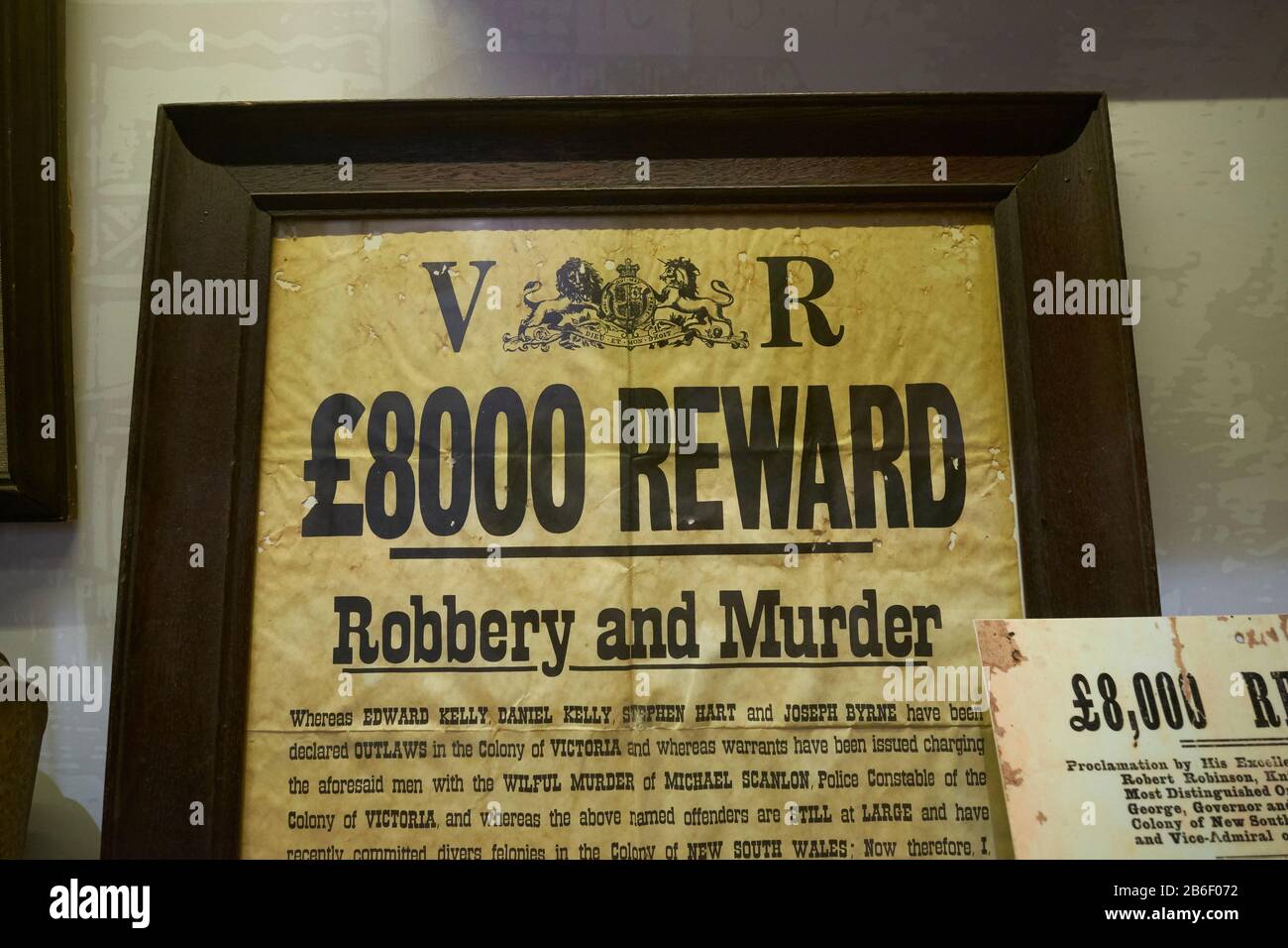 A wanted poster at the Ned Kelly Vault museum. In Beechworth, Victoria ...