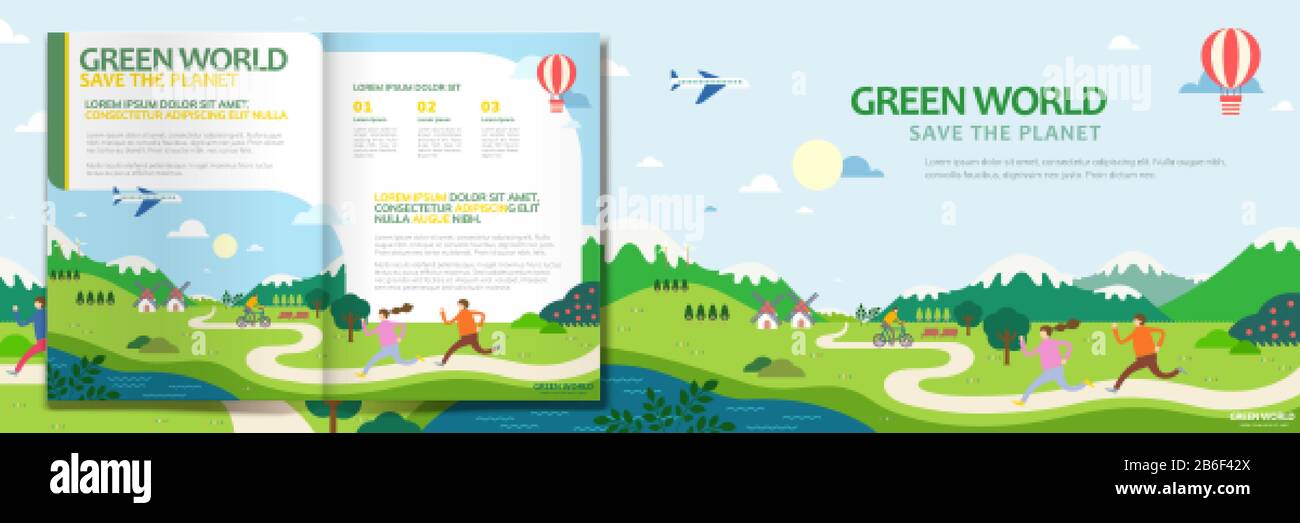 World Earth Day article magazine template design in flat style with ...