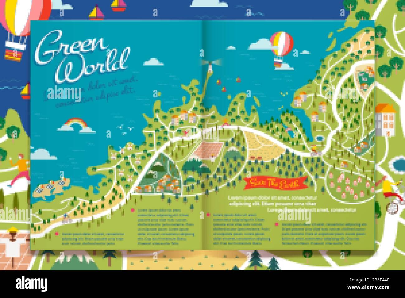World Earth Day article magazine template design in flat style, green ...