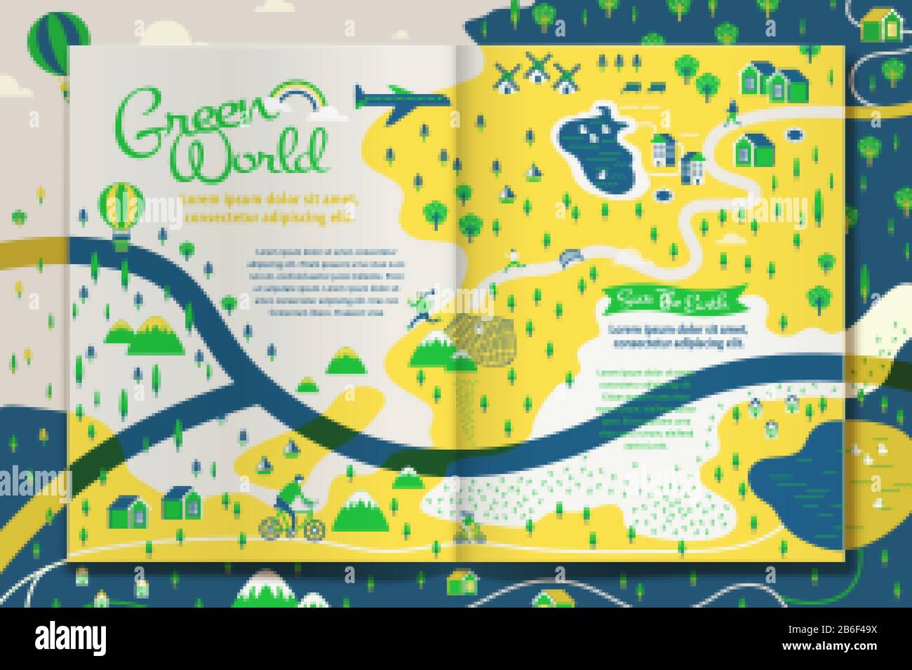World Earth Day article magazine template design in flat style, yellow ...