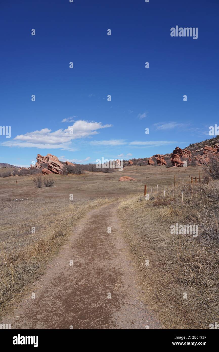 Dramatic red sandstone formation at South Valley Park in Colorado Stock ...