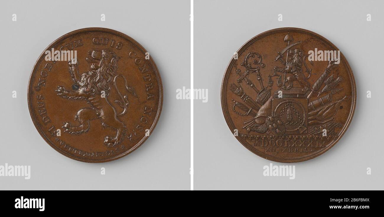 Brabant Revolution Bronzen penning. Voorzijde: leeuw binnen omschrift ...