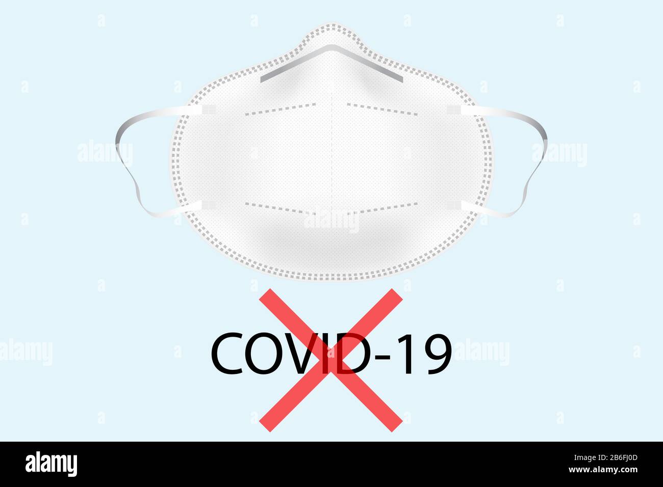 3D vector respiratory mask with covid-19 text and red cross on a light ...