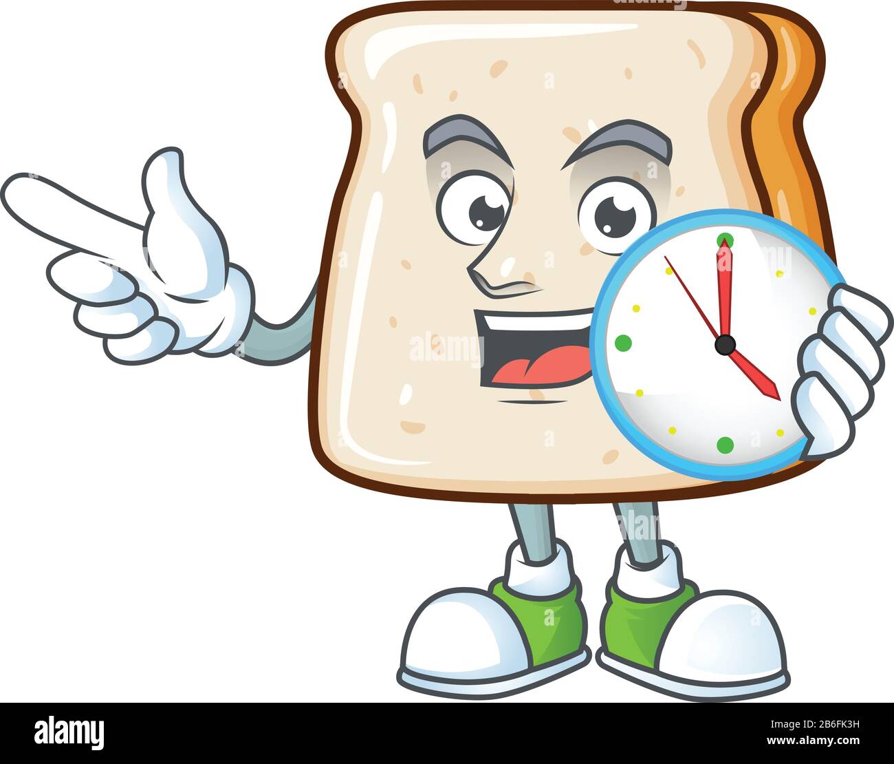 cartoon character style of cheerful slice of bread with clock Stock ...