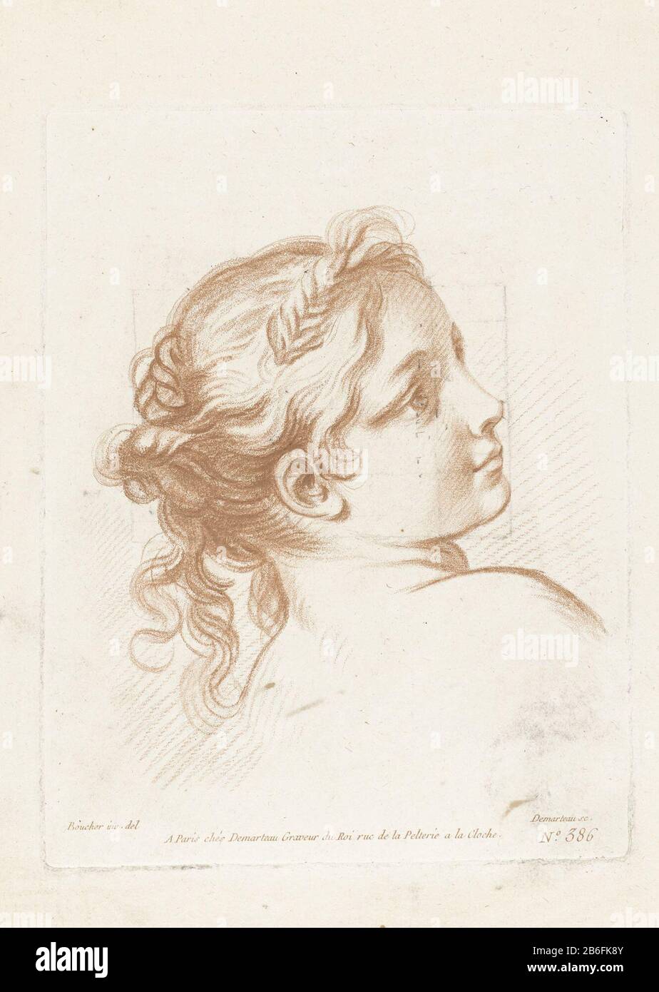 Bust of a young woman looking over her shoulder to the right. With ...