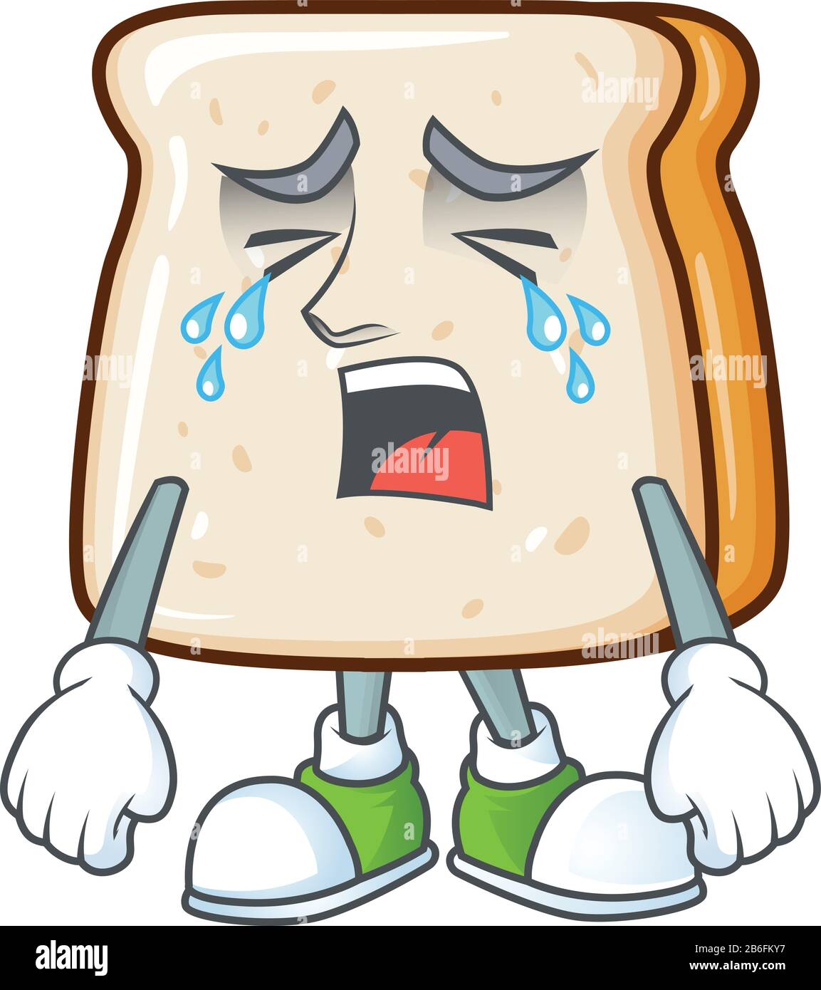 A Crying face of slice of bread cartoon character design Stock Vector ...