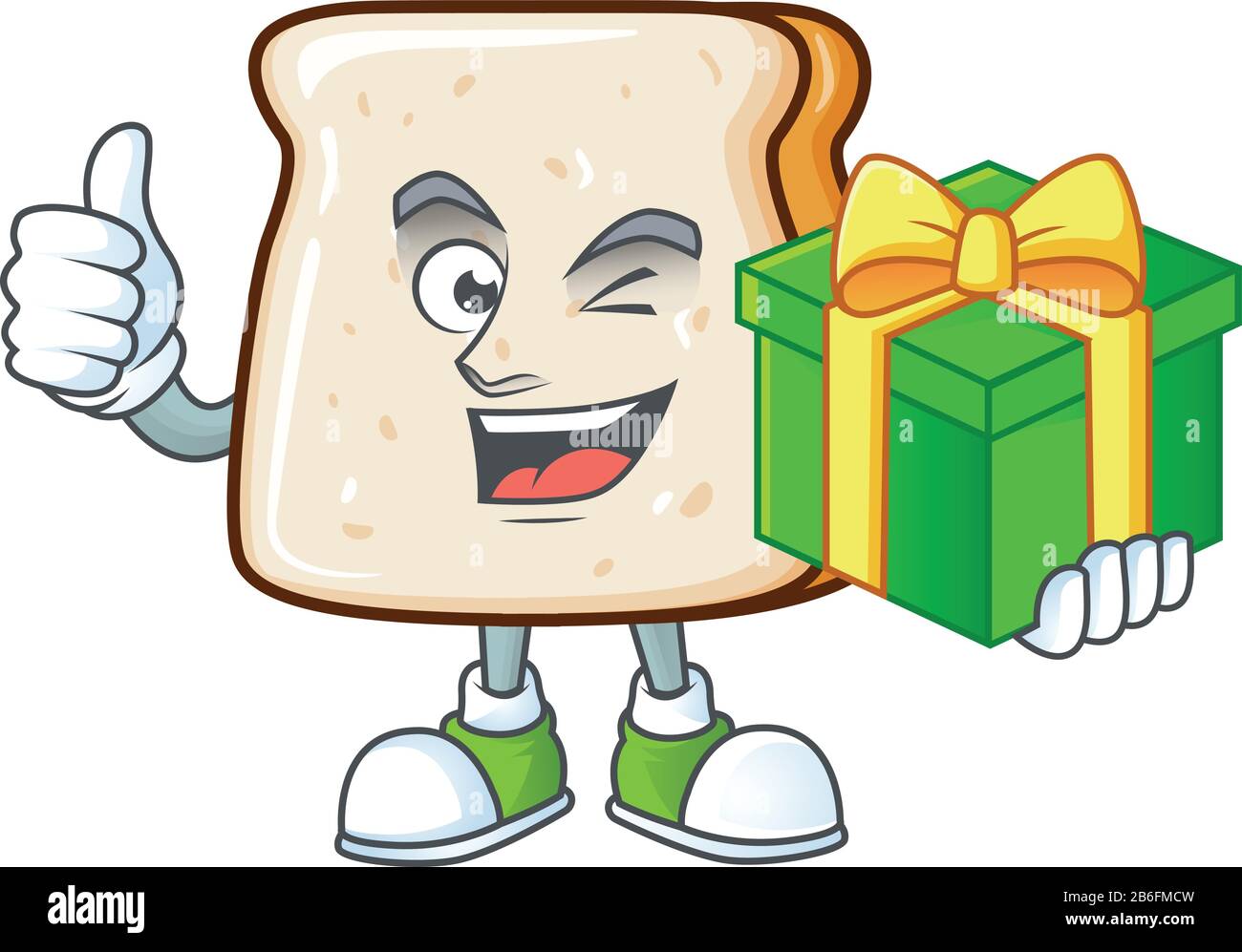 Cheerful slice of bread cartoon character holding a gift box Stock ...