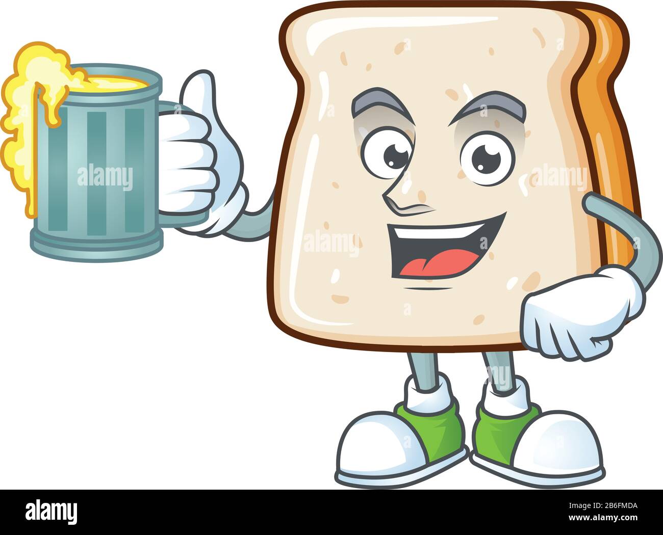 A cartoon concept of slice of bread with a glass of beer Stock Vector ...