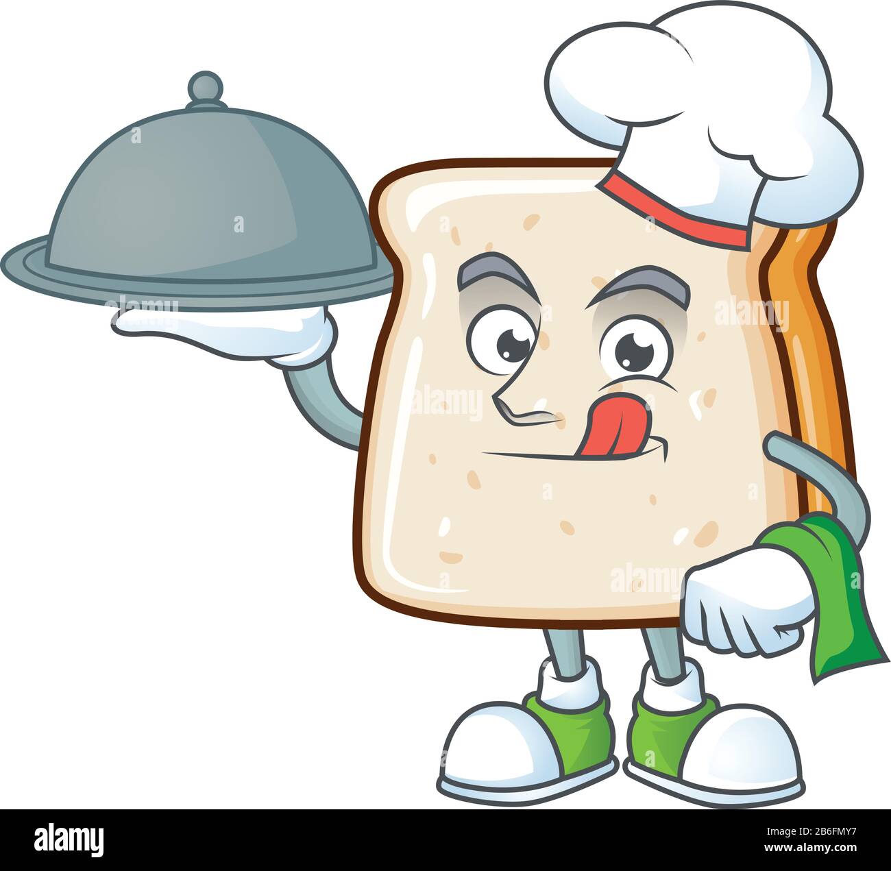chef cartoon character of slice of bread with food on tray Stock Vector ...