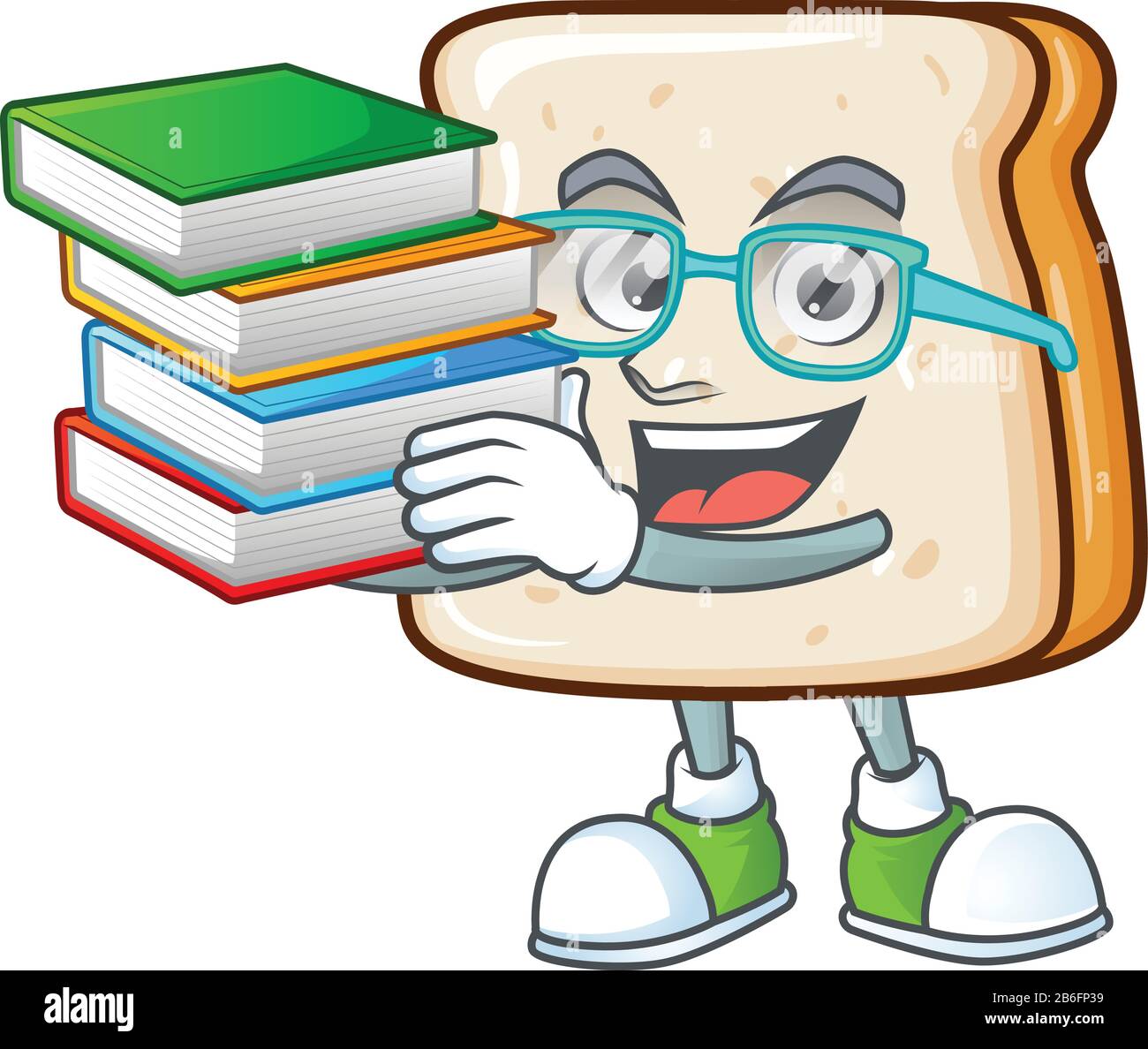 A hard-working student in slice of bread cartoon design with book Stock ...