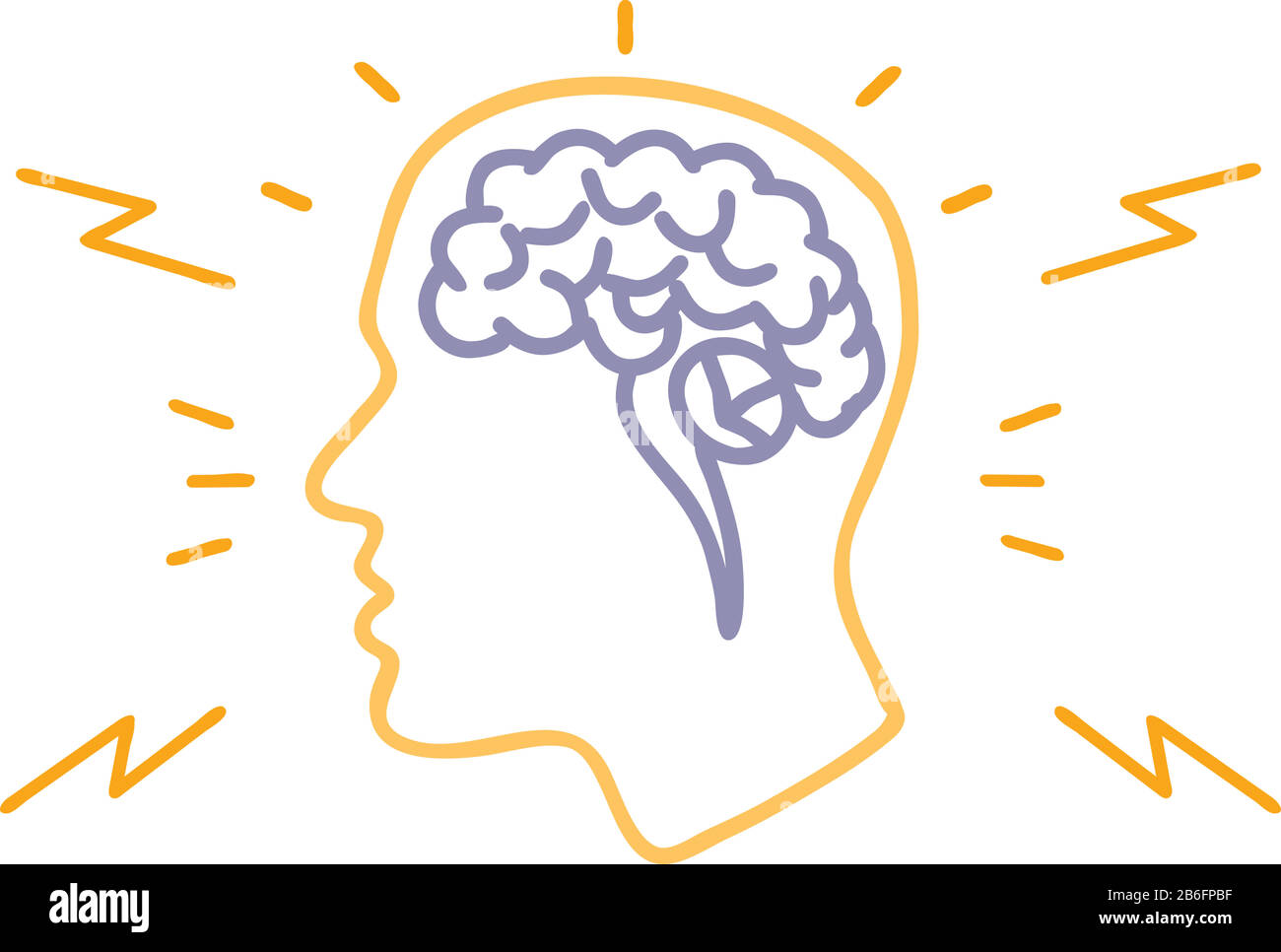 Mono line illustration of a human head with brain neural activity done ...