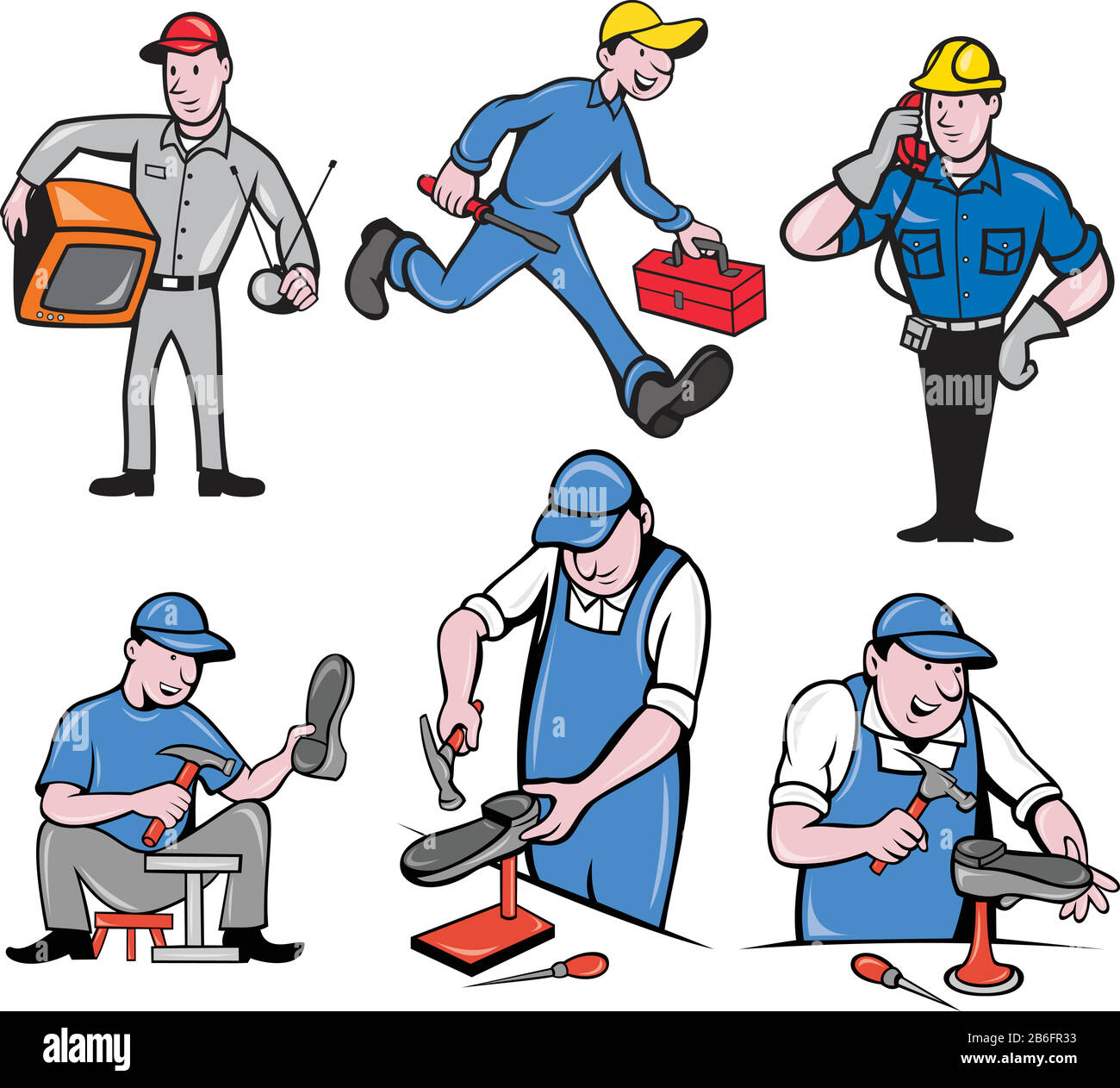 Set or collection of cartoon character mascot style illustration of a ...