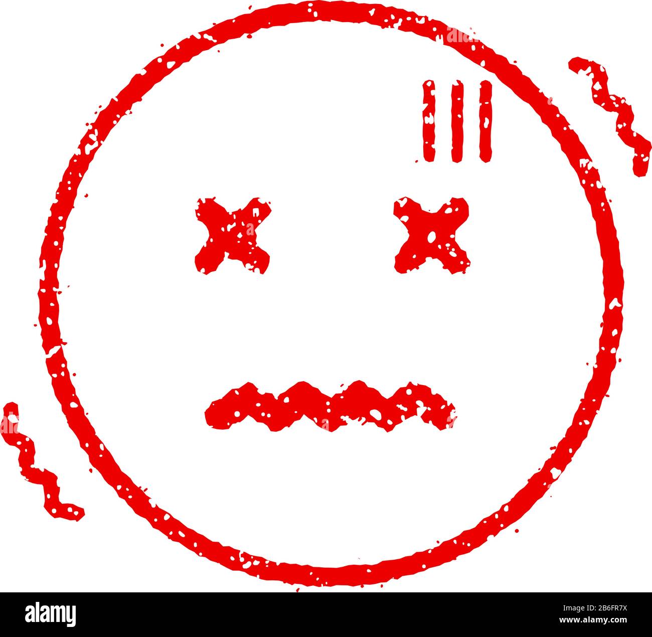 Cartoon face rubber stamp vector illustration / sick, poor condition ...