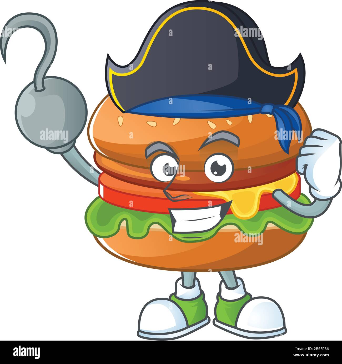 One hand Pirate cartoon design style of hamburger wearing a hat Stock ...