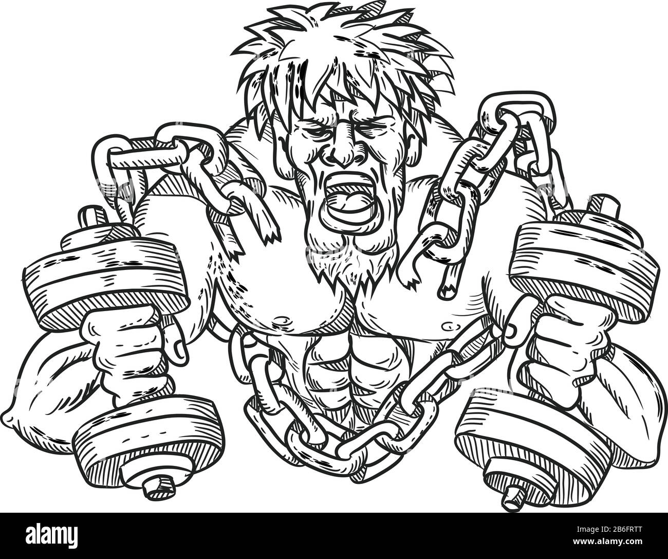 Cartoon style illustration of a muscular, buffed or ripped male athlete ...