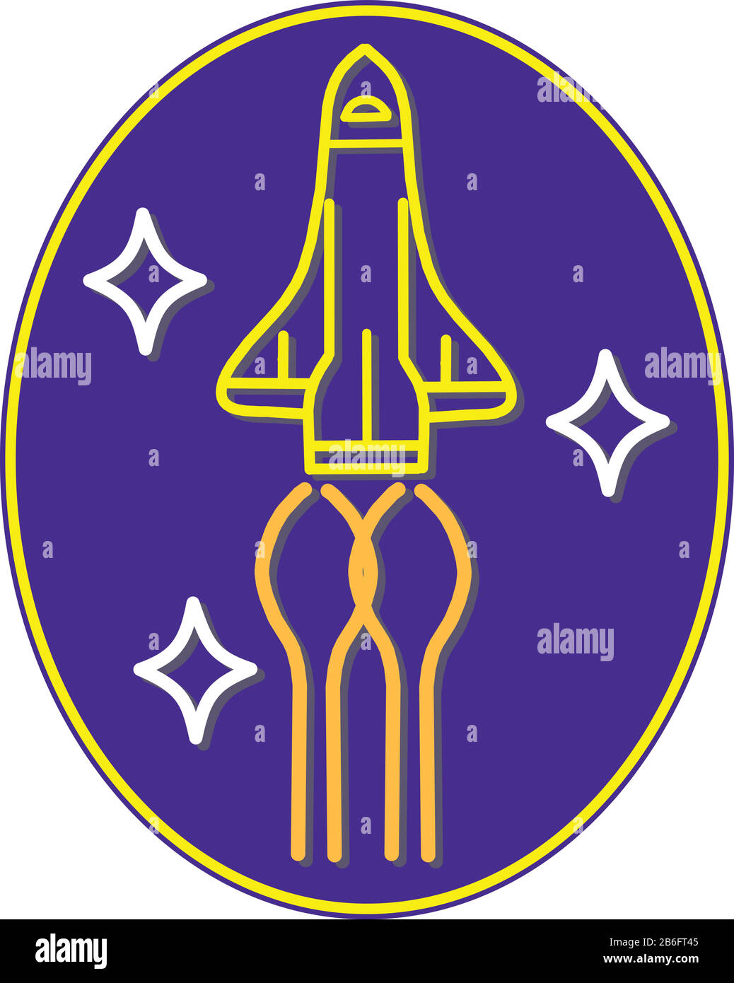 Mono line illustration of a space shuttle cruising in space passing ...