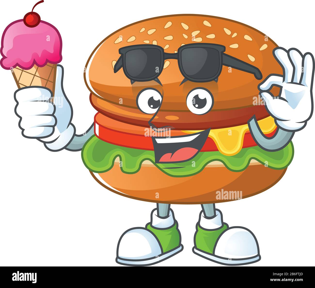 cartoon character of hamburger enjoying an ice cream Stock Vector Image ...