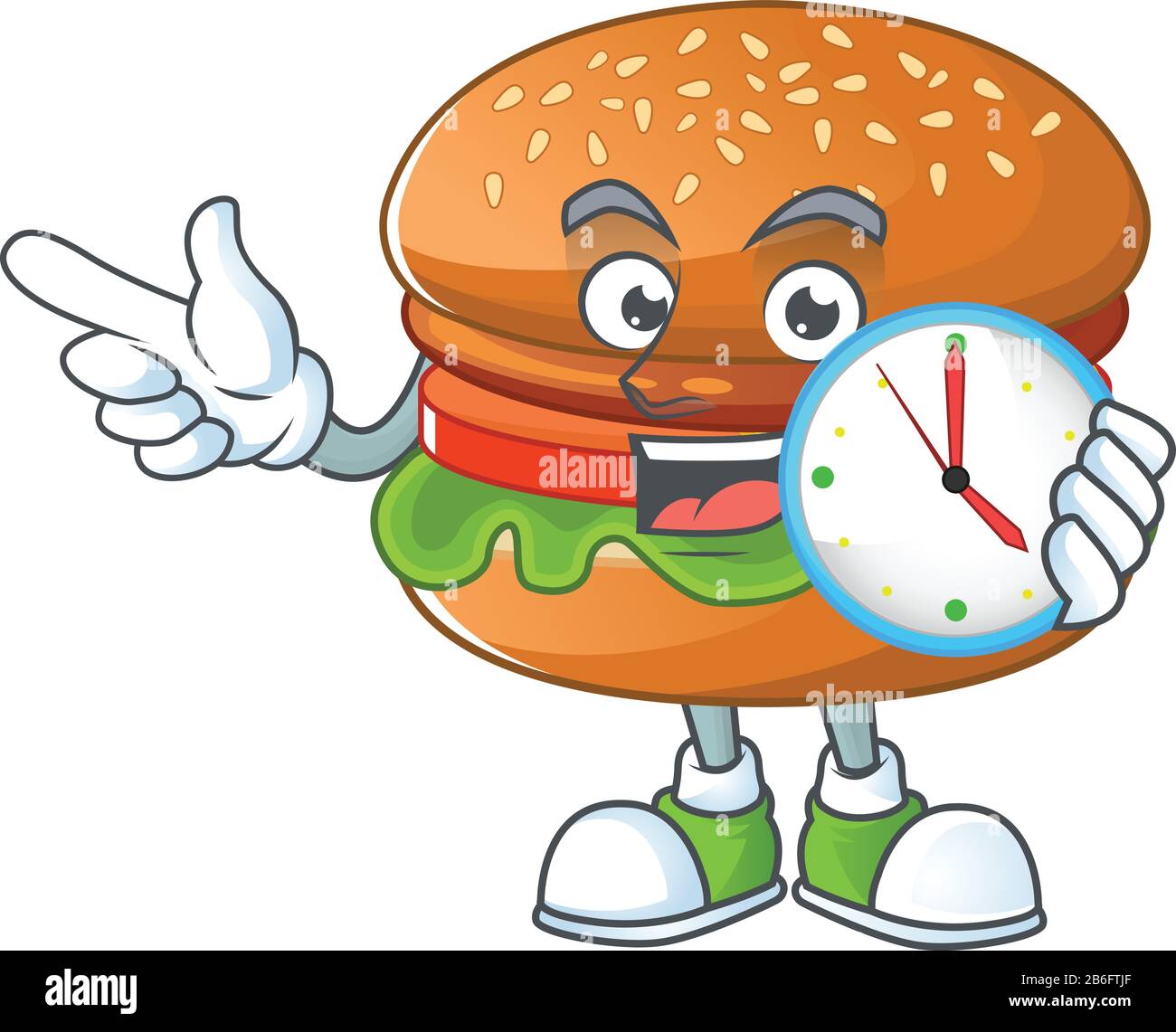 cartoon character style of cheerful hamburger with clock Stock Vector ...