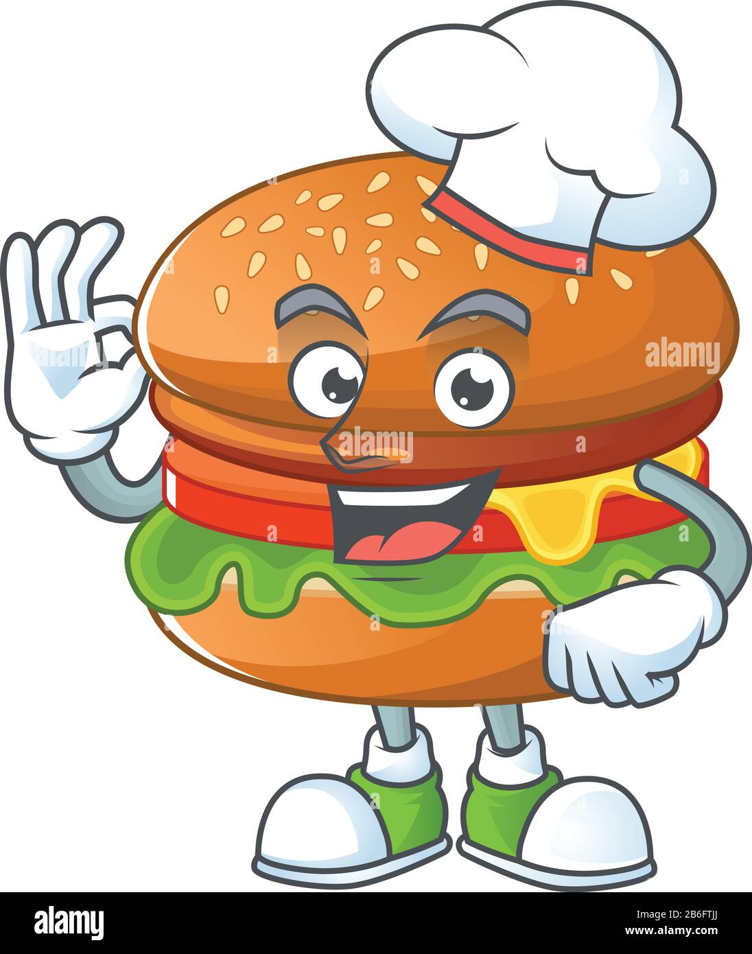 A picture of hamburger cartoon character wearing white chef hat Stock ...
